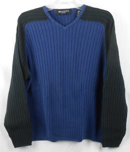 Brandini Le Collezioni Mens XL V-Neck Blue Black Ribbed Cotton Sweater ...