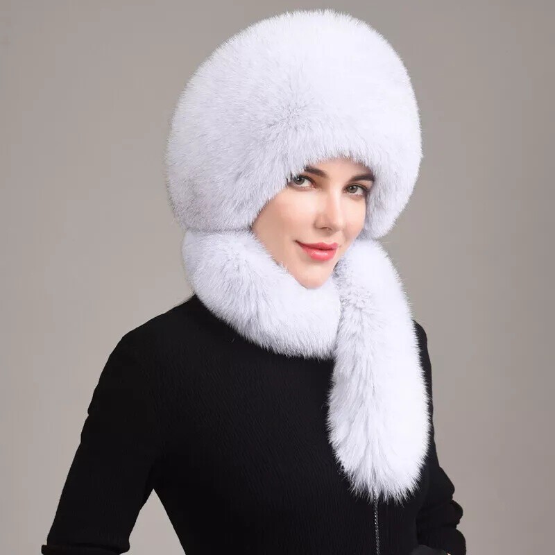 Women Real Fox Full Fur Hat Shapka Russian Ushanka Hat Ski Cap W Neck ...