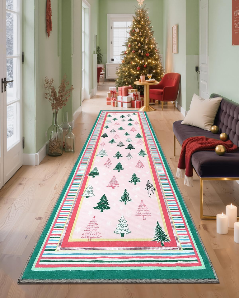 2x6 Christmas Rug Runners for Hallways Non Slip,Christmas Tree Print ...