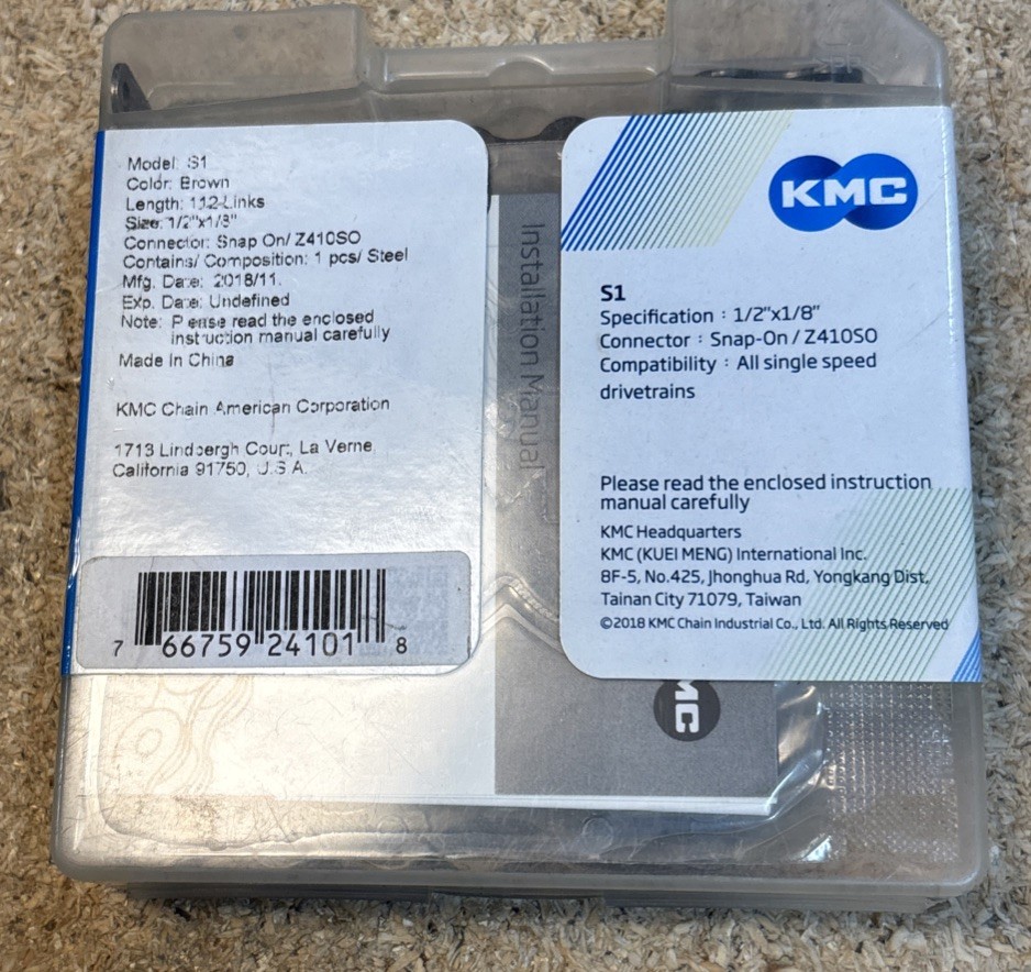 KMC S1 1/8" Single-Speed Chain 112L Brown fits BMX Cruiser Fixed Bike ...