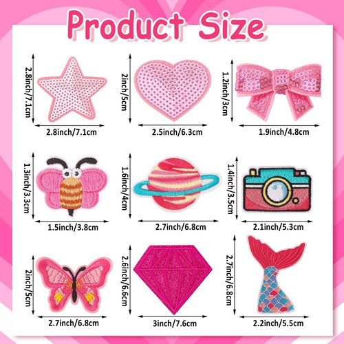 Assorted Styles Multicolor Pink Embroidered Patches Random 36pcs | eBay