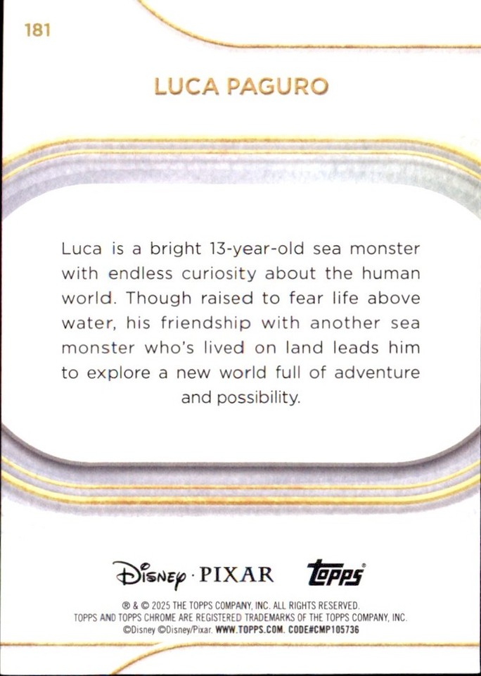 2025 Topps Chrome Disney Base Pixar's Luca - Luca Paguro #181 | eBay