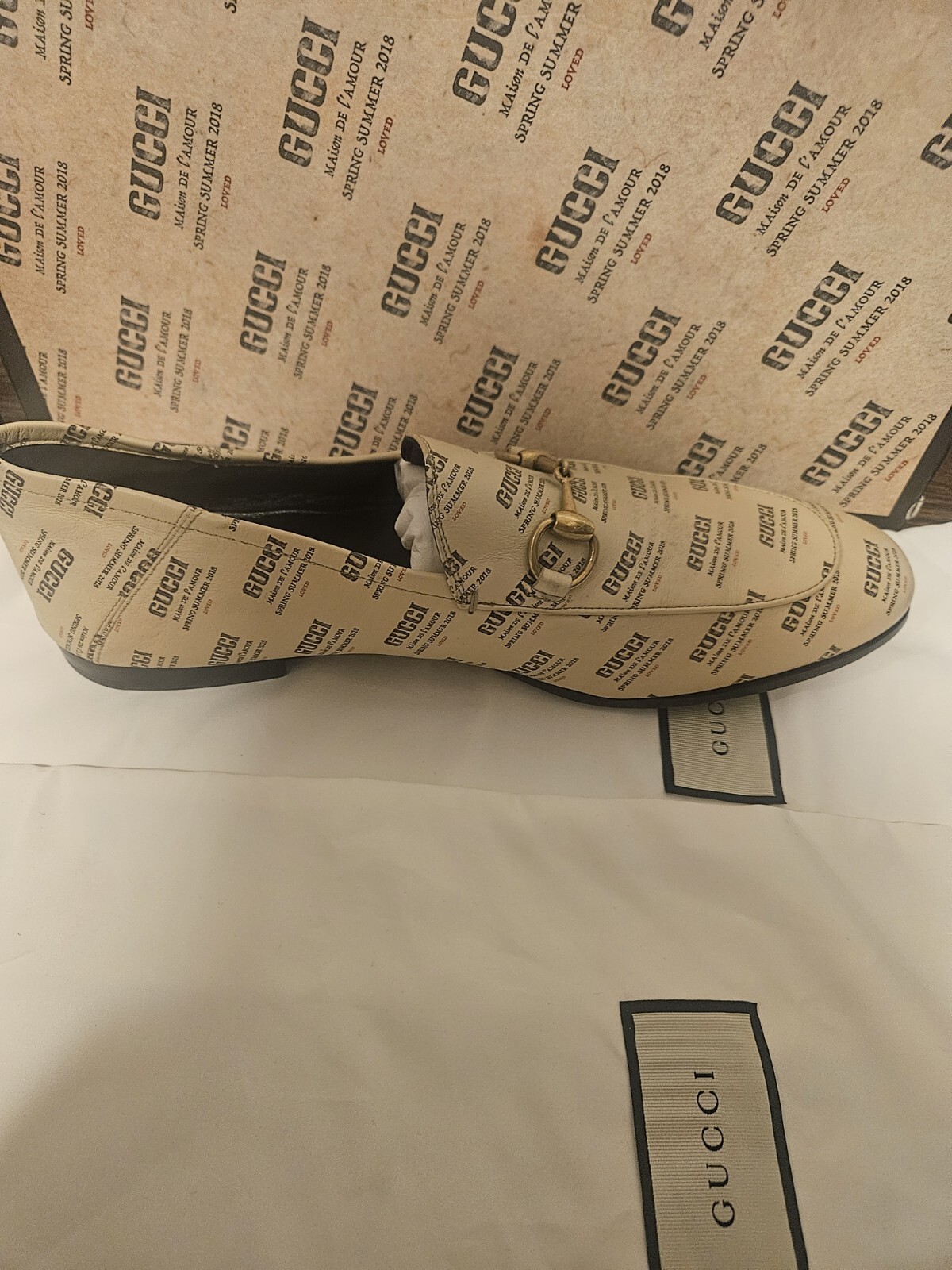 GUCCI Stamp Leather Horsebit LOAFERS Beige Gucci Size 10 | eBay