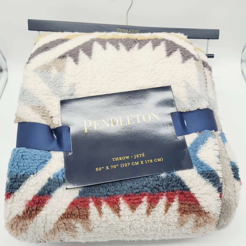 Pendleton White Sands Sherpa Fleece 50x70 Aztec Throw Blanket Southwest ...