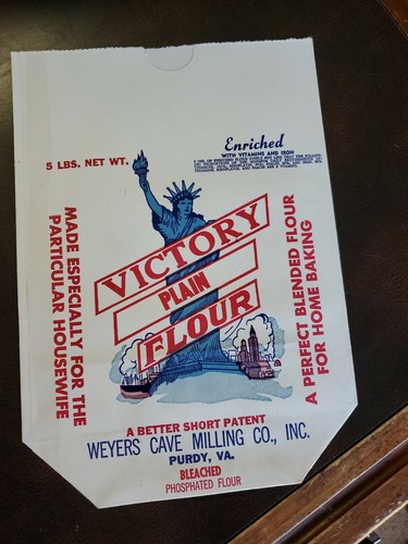 1950s Victory self-rising 5lb Flour bag Statue of liberty Weyers Cave ...