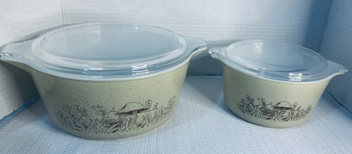 Vtg PYREX Forest Fancies Mushroom Casserole Dish Set of 2 473B, 475B ...