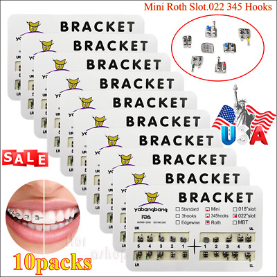 10packs Dental Orthodontic Brackets Braces Mini Roth Slot 022 345 Hook ...