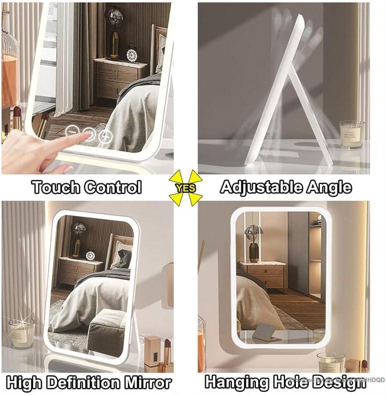 Portable LED Makeup Vanity Mirror with LED Lights, Rechargeable Smart ...