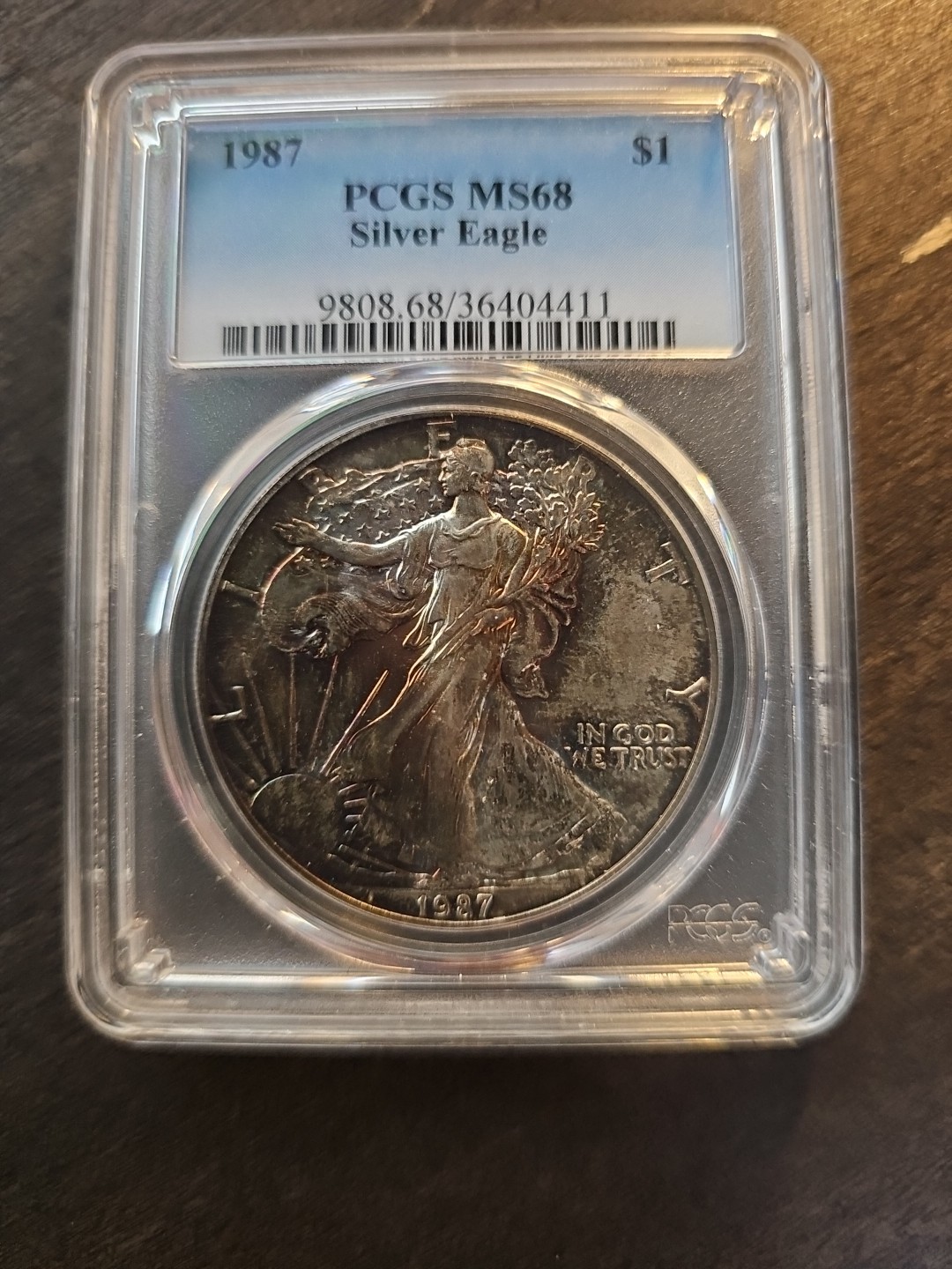 1987 Graded PCGS MS68 Silver EAGLE Beautifully Toned Blue Label No ...