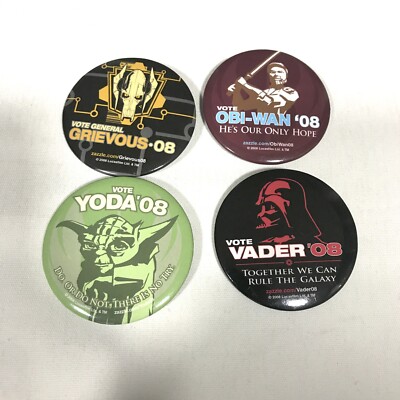 Stars Wars Vote 08 Yoda Vader Grievous Obi-Wan Pinbacks Buttons Lot of ...