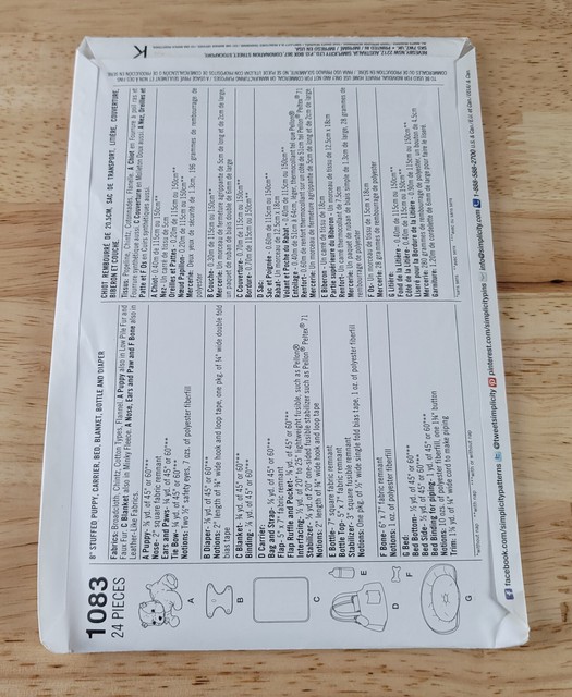 Simplicity Craft Sewing Pattern 1083 Stuffed Puppy Carrier Bed Blanket ...