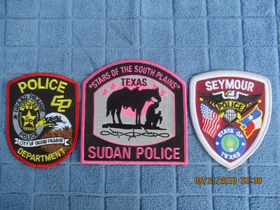 3 texas police patchs for display only grand prairie/sudan/seymour | eBay