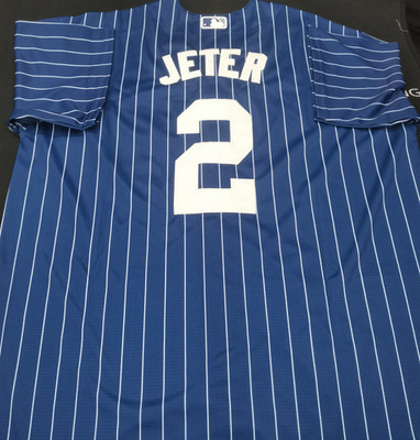 Derek Jeter #2 NYY Throwback Blue Stripe Sewn Stitched Jersey. | eBay
