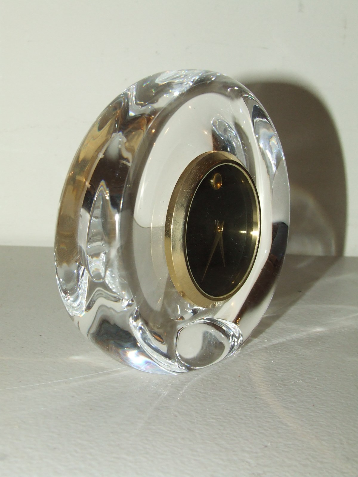 New MOVADO Museum Dial Round Clear Glass Crystal Desk Shelf Clock w ...