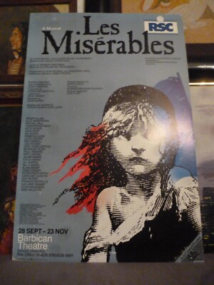 Original 1985 LES MISERABLES LONDON premier window CARD Poster 20" x 29 ...