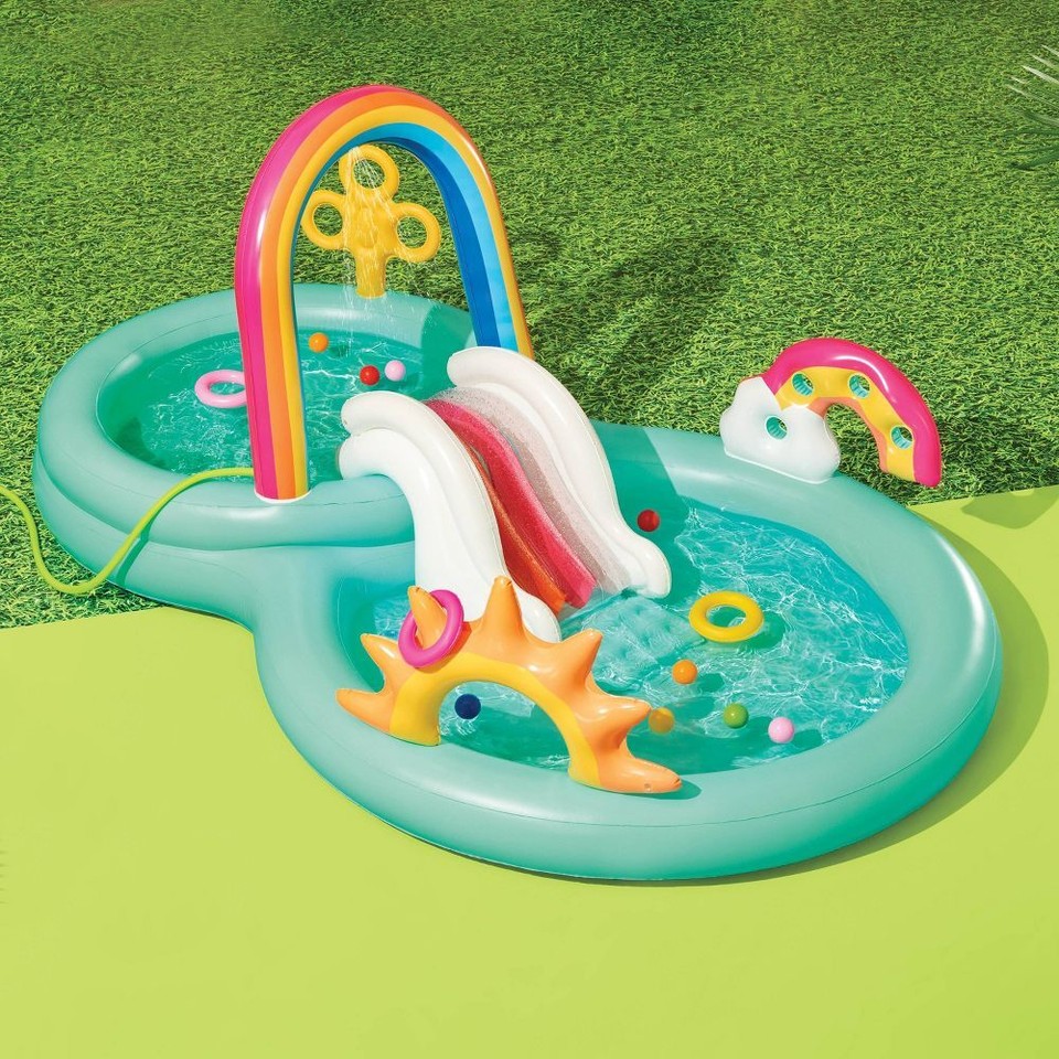 Sun Squad Inflatable Above Ground Pool Kids Outdoor Rainbow Play Center ...
