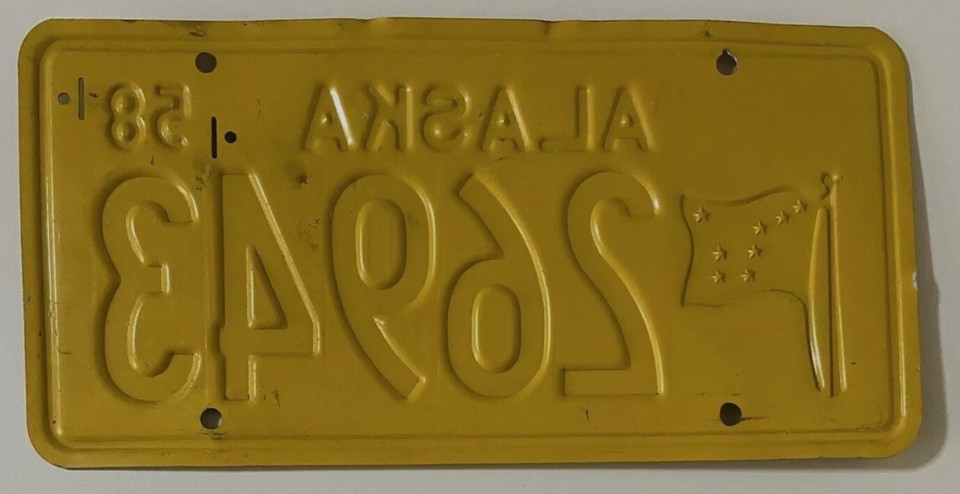 Original Vintage 1958 Alaska License Plate Tag # 26943 Pre State AK Tag ...