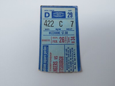 February 26, 1984 New York Rangers Vs Pittsburgh Penguins NHL Hockey ...