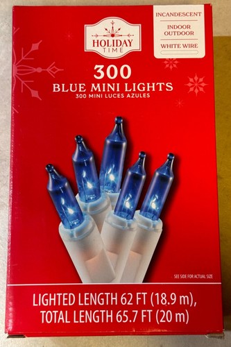 NEW!! Holiday Time - 300 Blue Mini Lights White Wire 62ft Long | eBay