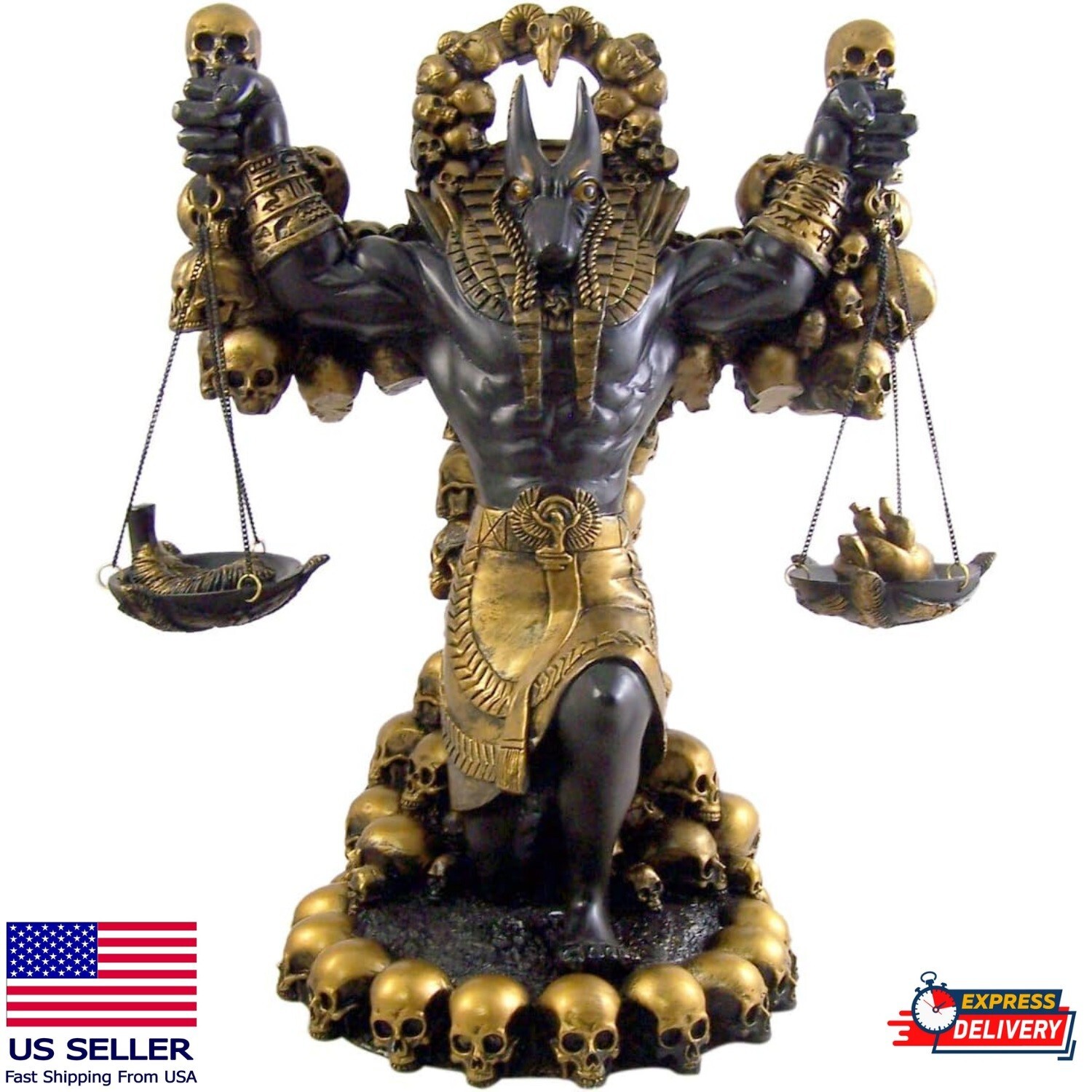 Ancient Egyptian God Anubis Statue Figurine Black Gold Finish Scales Of ...