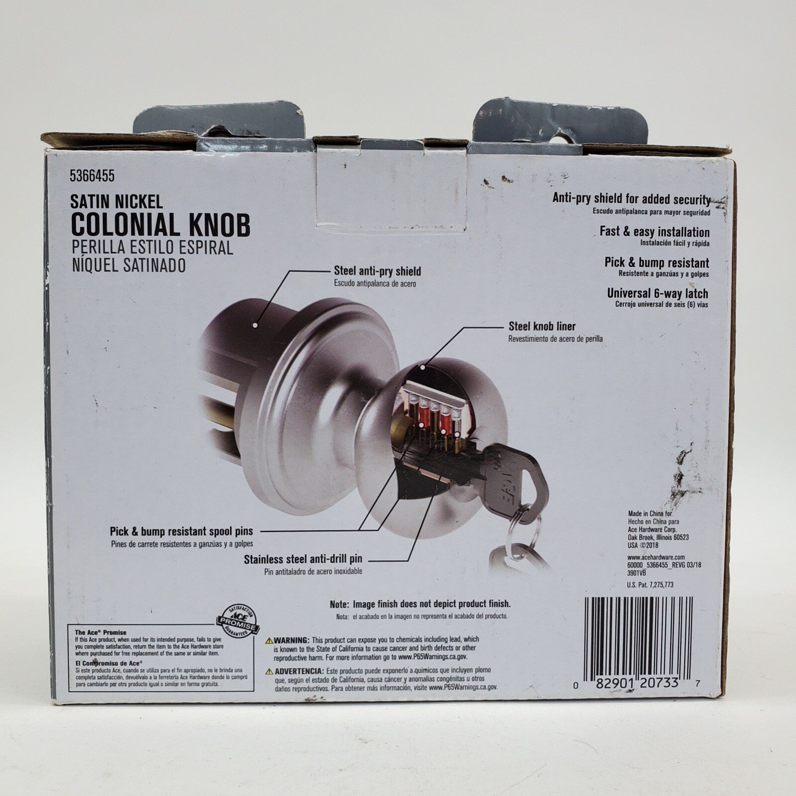 NOB Ace Premium Colonial Entry Keyed Door Knob Set Satin Nickel - No ...