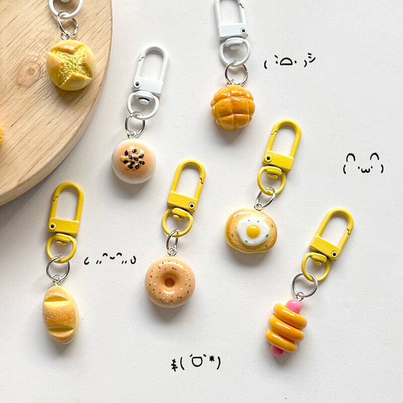 Cute Simulation Bread Food Keychain Cartoon Resin Keyring School Bag ...