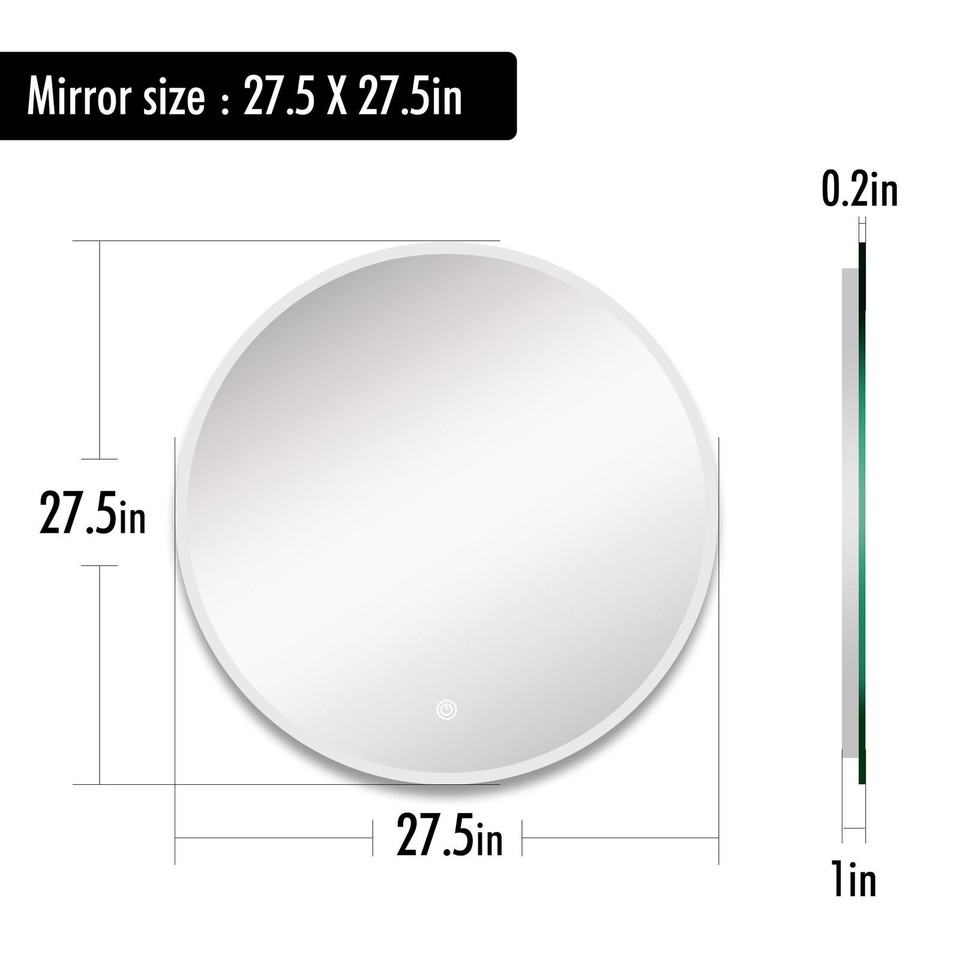 Round LED Bathroom Lighted Mirror with Bluetooth Anti-fog Touch Switch ...