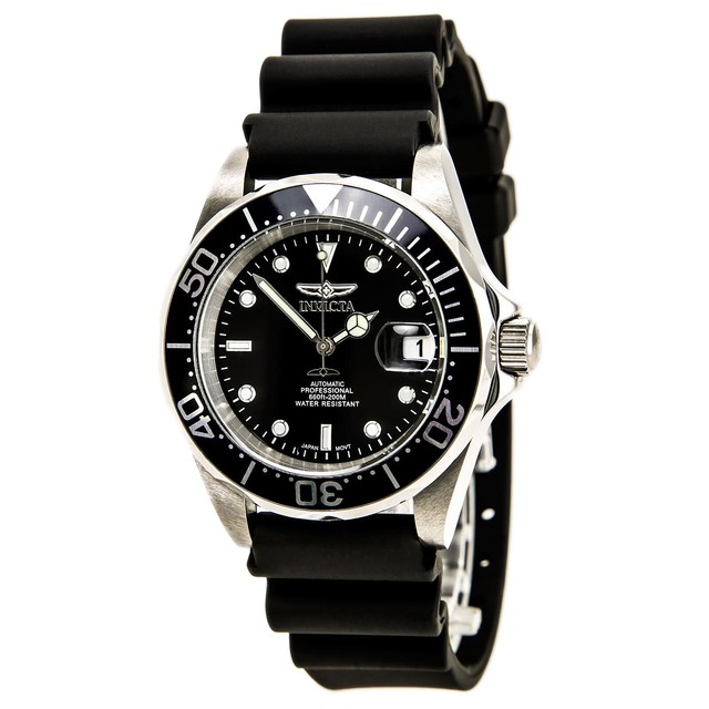 Invicta Pro Diver 40mm Silver Stainless Steel Case, Black Polyurethane ...