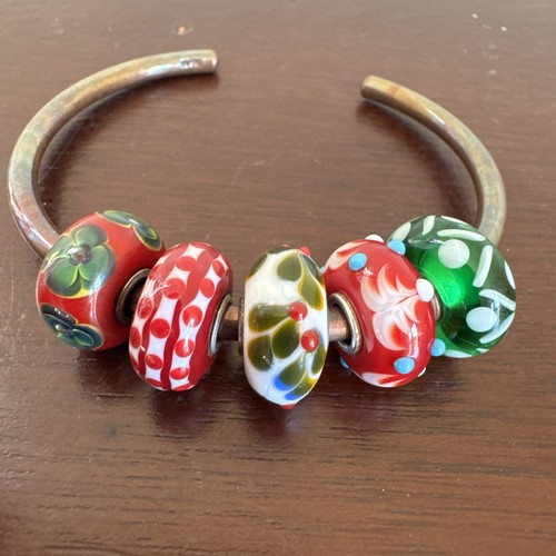 Trollbeads Christmas Retired Glass Bead Charms Assorted Lot of 5 Holly ...
