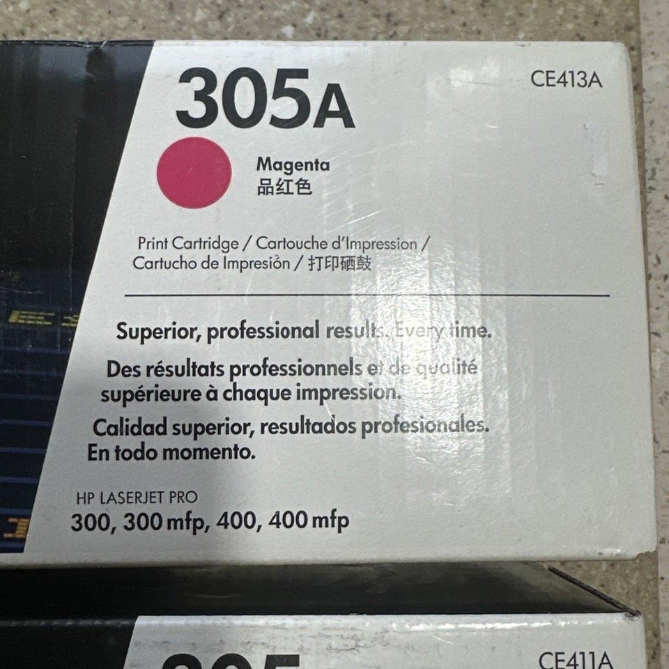Genuine HP 305A Toner OEM New Sealed CE411A CE413A Cyan & Magenta Set ...