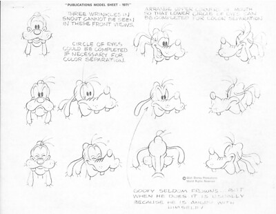 Disney 1971 Publications Model Sheet Goofy Facial Expressions Animation ...