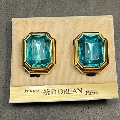 Vintage Classic D'Orlan Aqua Marine rhinestone Clip on Earrings Signed ...