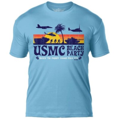 USMC Beach Party Blue T-Shirt- Vintage Amphibious Assault US Marine ...