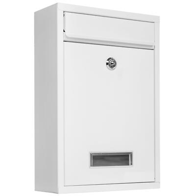 White Metal Mailbox Wall Mounted Post Letter Box Lid Lock Easy To ...