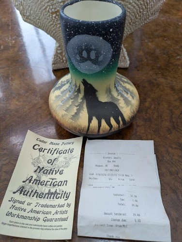 Unique, Indian, Hand Painted, Wolf Themed Pottery Vase | eBay