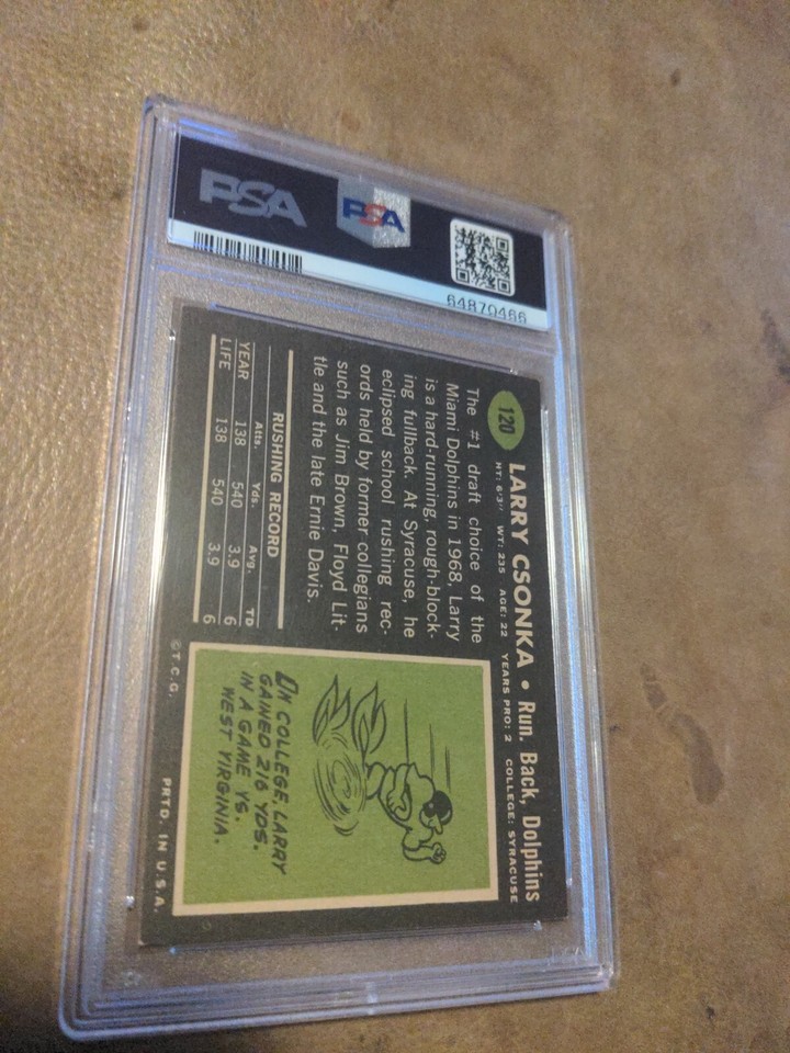 1969 Topps #120 Larry Csonka Miami Dolphins RC Rookie HOF PSA 7 | eBay
