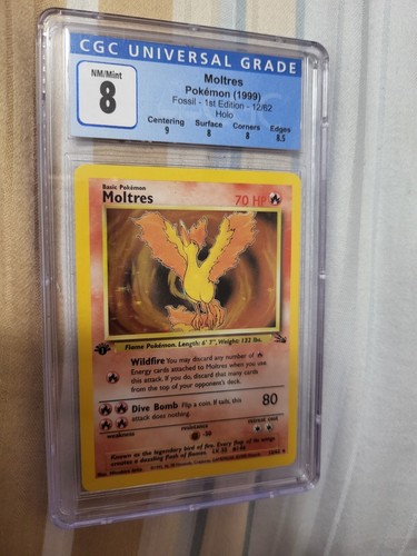 CGC 8 Moltres 1st Edition Fossil 27/62 Pokemon 1999 Vintage Non-Holo NM ...