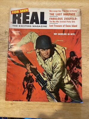 Real For Men Oct 1956 Norman Saunders; A. Leslie Ross WWII Cvr pulp ...