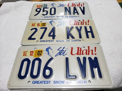 (3) Ski Utah! The Greatest Snow on Earth License Plates 2002/05 Pre ...