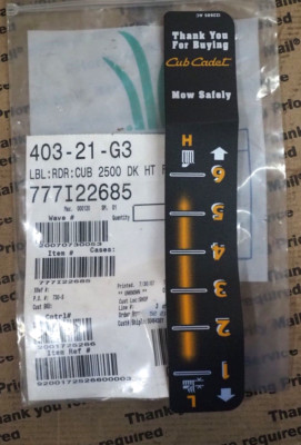 MTD Cub Cadet 777I22685 LABEL-DECK HEIGHT 2500 new bx180 | eBay