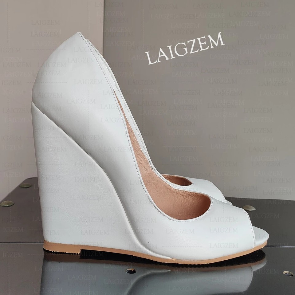 Women Pumps Peep Toe Wedges Steep High Heels Sandals Slip On Ladies ...