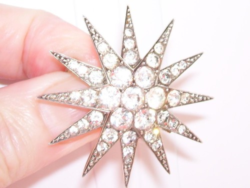 Fine Large Antique 12 Point Silver Diamond Paste Star Burst Target Pin ...