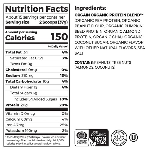 Orgain Simple Organic Vegan 20 g Protein Powder- Plant Based, Non-GMO 1 ...