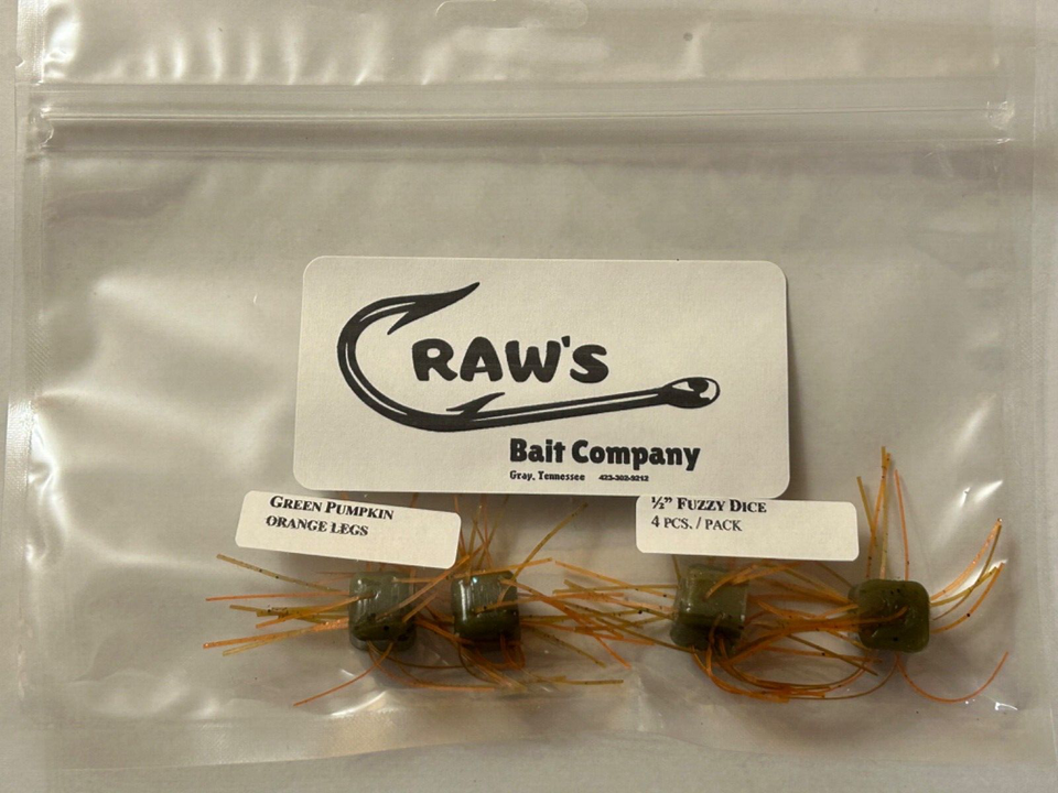 Custom Made 1/2" Cube Fuzzy Dices Fishing Baits Green Pumpkin w/Orange ...