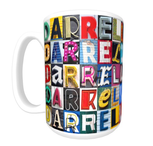 DARRELL Coffee Mug / Cup featuring the name in photos of sign letters ...