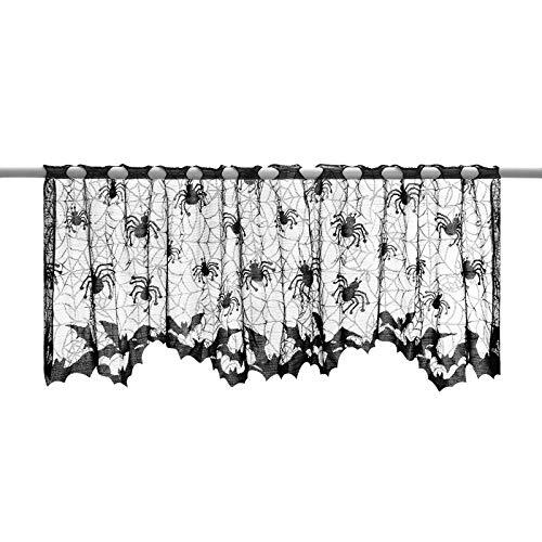 Halloween Lace Window Curtain 60 x 20 Inch Spider Web Bats Door Curtain ...