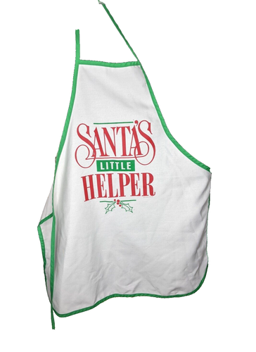 Adult Apron SANTAS LITTLE HELPER Red/Green on White Background NEW Read ...