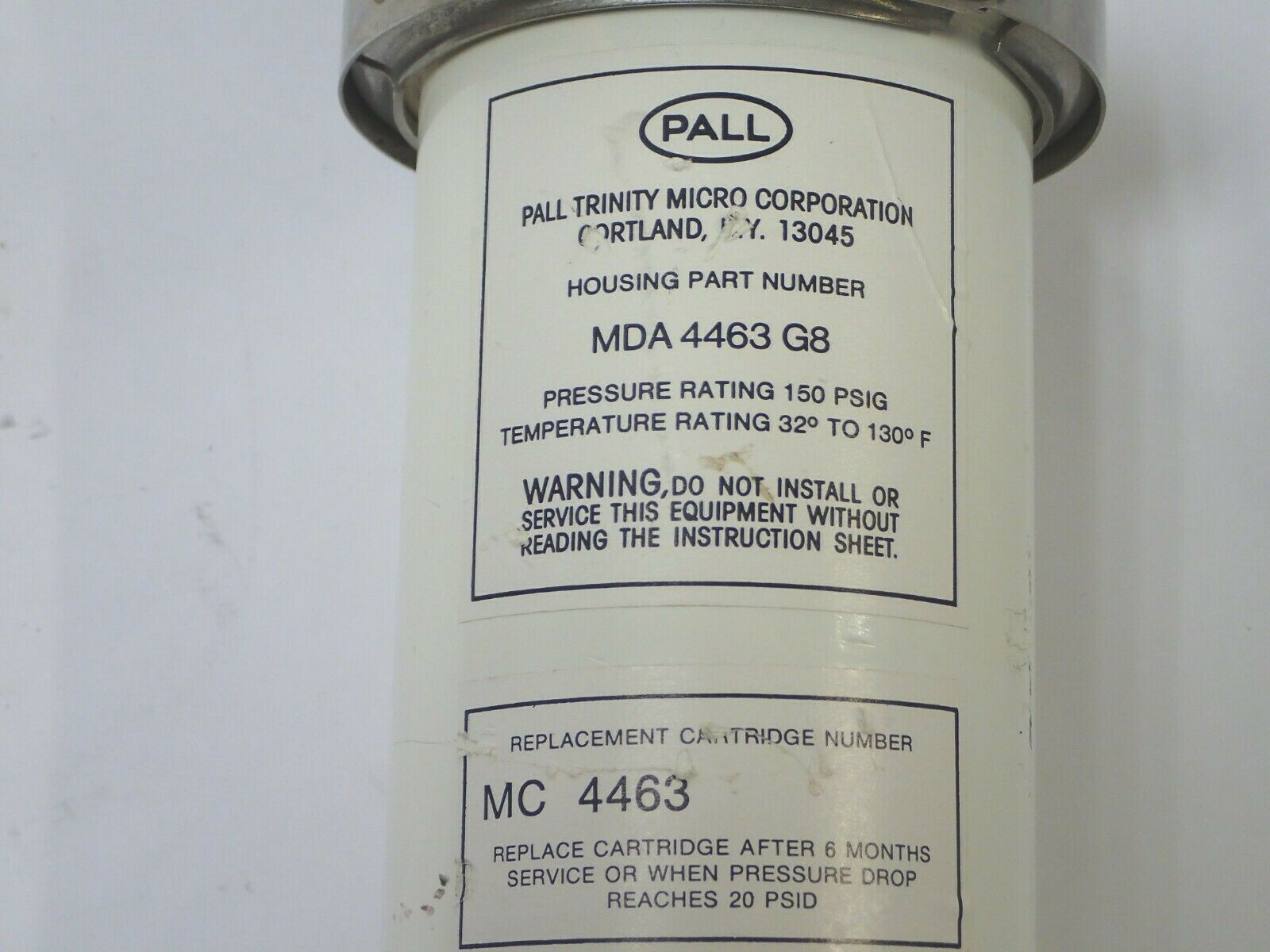 PALL TRINITY MDA4463 G8 FILTER HOUSING MAX 150 PSIG, TEMP 32-130F | eBay