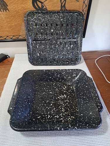 Granite Ware Broiler Pan Enamelware 15.5” X 13.25” Blue With Grey ...