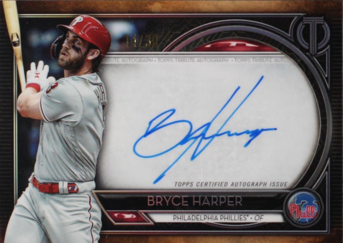2020 Topps Tribute - Tribute Autographs Bryce Harper #TA-BH Orange /30 ...